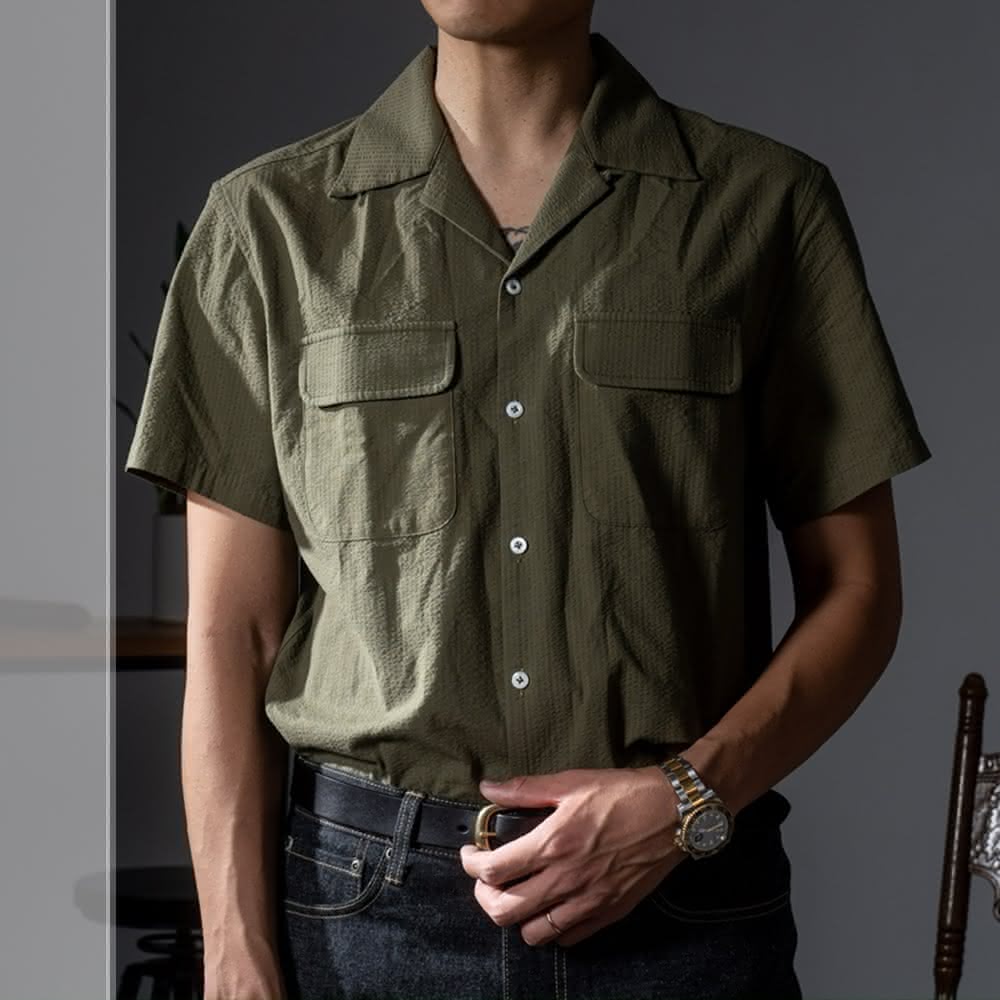 Folklore Classic 四色 夏季清爽日產泡泡紗雙口袋古巴領(短袖襯衫)