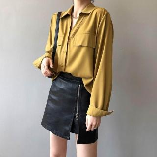 M SELECT 2025春季新款 OL通勤氣質長袖襯衫 韓系寬肩顯瘦純色上衣 文青百搭黑白襯衫推薦