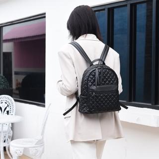 【MoonDy】包包 後背包 菱格紋包包 經典包款 黑色包包 個性包包 小香包包 真皮後背包 羊皮包包 送女生 送閨蜜 小禮物