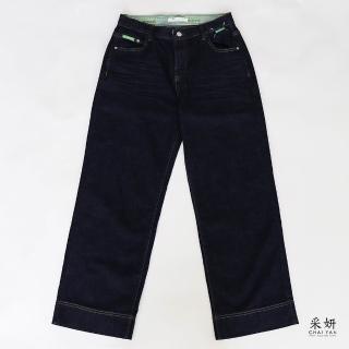 【CHAI YAN 采妍】跳色鬆緊帶彈力牛仔直筒褲 春夏新款-65-78公斤可穿