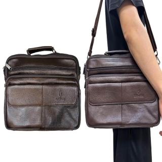 【SNOW.bagshop】公事斜背包大容量可A4紙進口皮革二主袋+外袋共七層