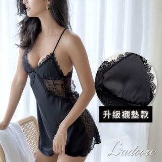 【L’adoore 蕾朵兒】波希女孩 絲滑蕾絲性感睡衣-有襯墊黑(法式 性感睡衣 情趣睡衣 性感內衣 連身 洋裝)