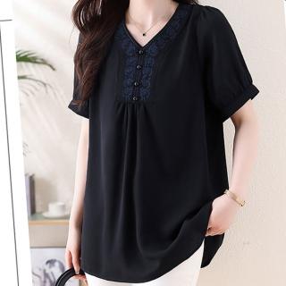 【麗質達人】8053黑色短袖上衣LY(L-5XL)