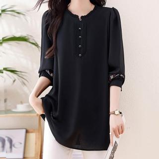 【麗質達人】8073黑色長袖上衣-LY(L-5XL)