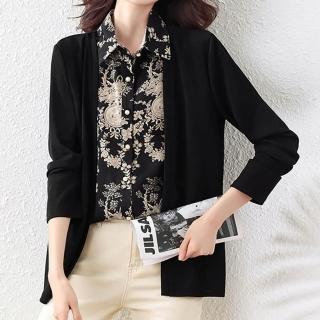 【麗質達人】9537黑色假二件上衣-LY (L-5XL)