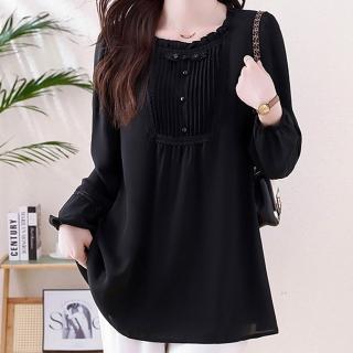 【麗質達人】5636黑色長袖上衣-LY (L-5XL)