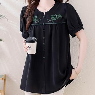【麗質達人】9910黑色繡花上衣-LY (L-5XL)