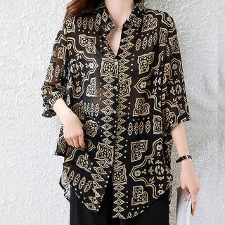 【麗質達人】5276黑色印花上衣-LY (L-5XL)