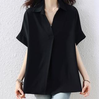 【麗質達人】6528黑色短袖上衣-LY (L-5XL)