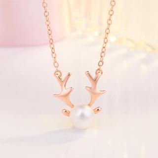 【Paiya 派亞】情人節S925銀淡水珍珠項鏈女鹿角套鏈時尚創意鎖骨鏈交換禮物/過年送禮