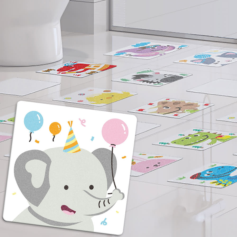 【Echain Tech】動物金鋼砂防滑貼片 大象 單片 12x12cm(止滑貼片/浴室貼/地磚貼)