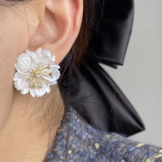 【KEDDY】925純銀耳環-復古耳環-耳環女-花耳環-造型耳環-耳釘-皓石耳環-個性耳環-禮物-貝殼耳環-抗敏耳環-ins風
