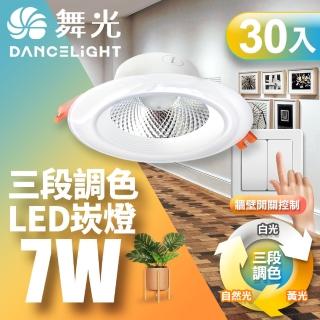 【DanceLight 舞光】30入組 LED調色崁燈 7W坎燈 崁孔 9CM牆壁開關直接調整三色溫