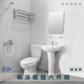 【CERAX 洗樂適】CAESAR凱撒衛浴 50cm面盆 衛浴六件式套組(面盆、面盆龍頭、沐浴龍頭、鏡子、放衣架、省水馬桶)