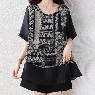 【麗質達人】5782黑色印花假二件上衣-LY (L-5XL)