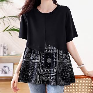 【麗質達人】8931黑色印花假二件上衣-LY (L-5XL)