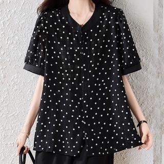 【麗質達人】9100黑色波點上衣-LY (L-5XL)