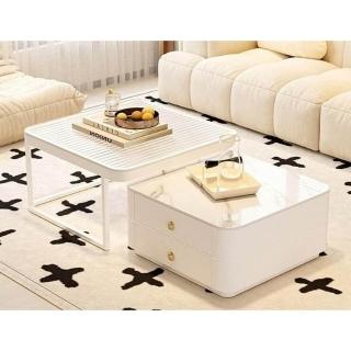 免運費 網紅款茶幾奶油ins風茶桌折疊小戶型收納桌方形巖闆組閤落地茶幾 茶幾 小戶型收納桌 ins風茶桌 L8RA