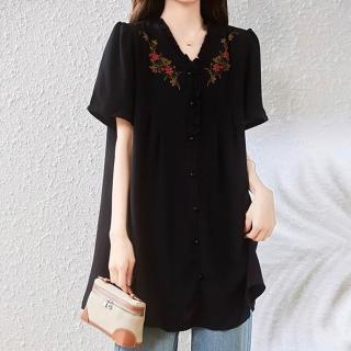 【麗質達人】5182黑色繡花長版-LY (L-5XL)