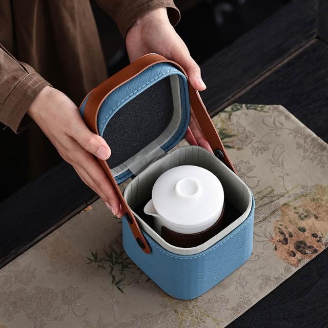 羊脂玉瓷 好運連連旅行茶具 便攜式旅行茶具 戶外泡茶杯手抓壺公手提 MMLD10244D