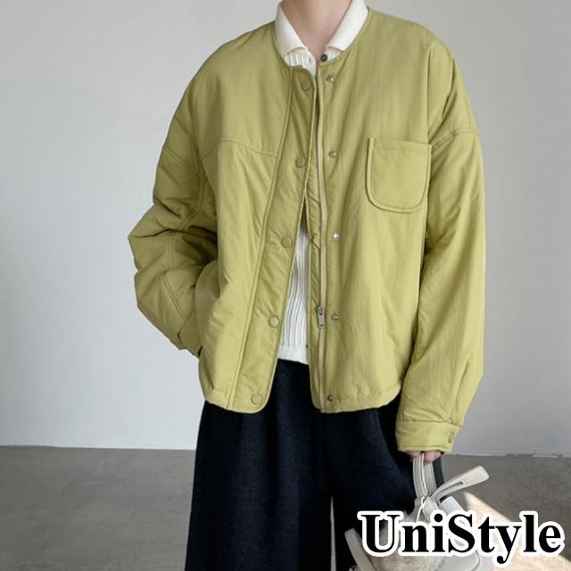 【UniStyle】秋冬圓領長袖夾克 韓版下擺抽繩鋪棉顯瘦外套 女 WTD25389(秋香綠)