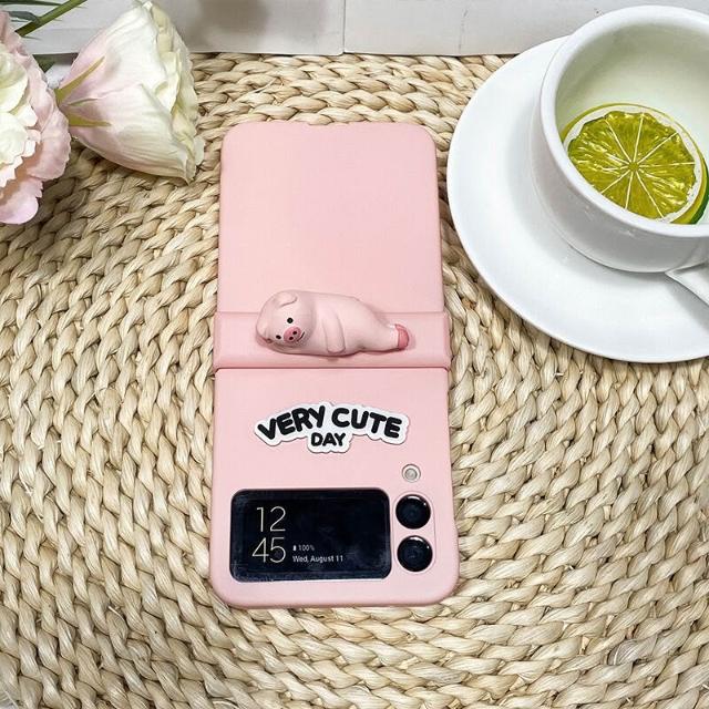 適用三星ZFLIP4手機殼全包防摔鉸鏈zflip3保護套小豬女款小貓ins