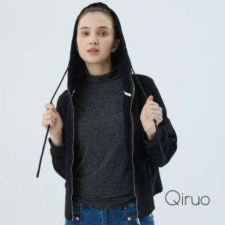 【Qiruo 奇若名品】秋冬專櫃黑色連帽外套7155E 夾克式拉鍊